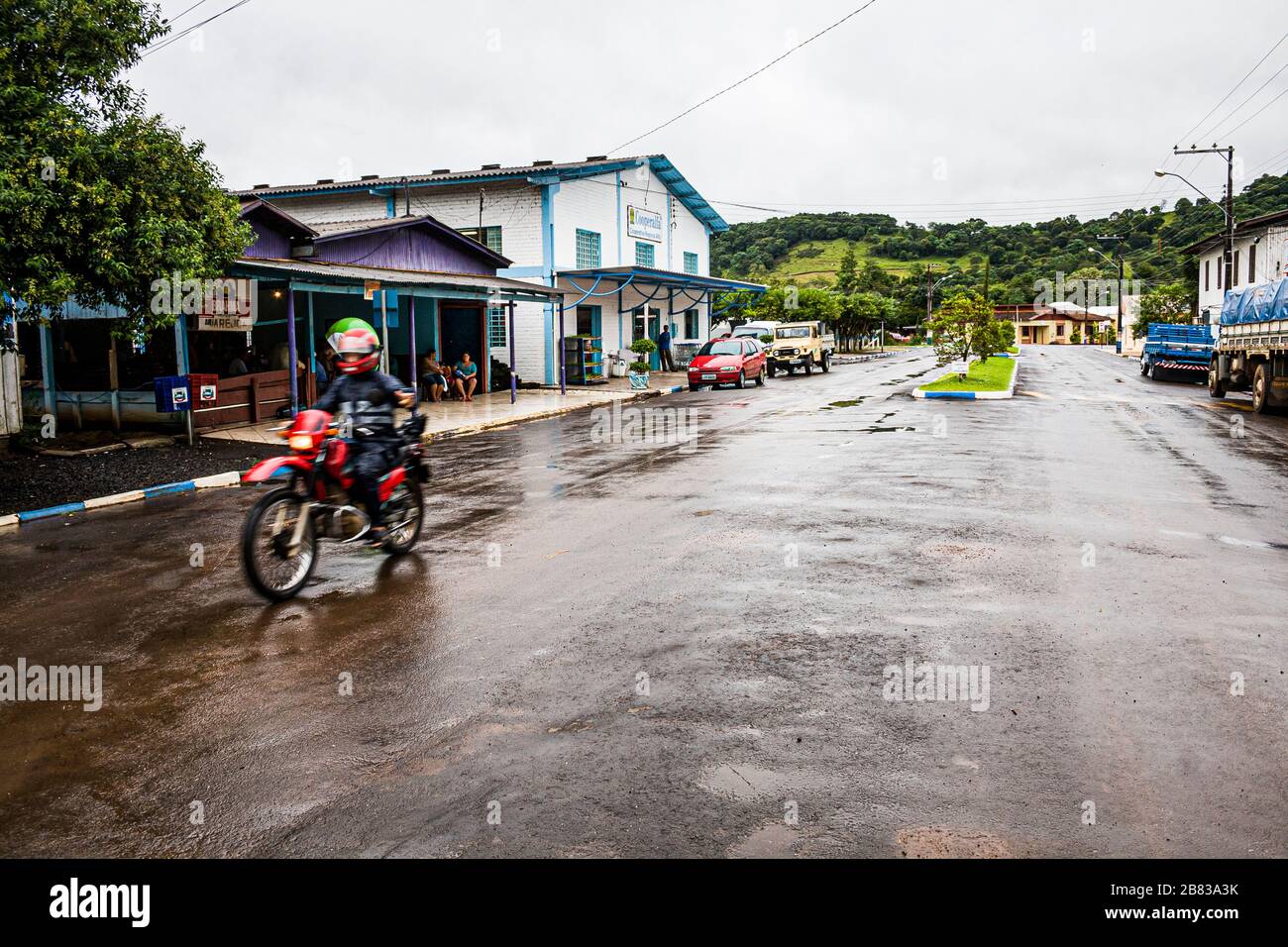 Street of a small town in southern Brazil in a rainy day. Irati, Santa ...