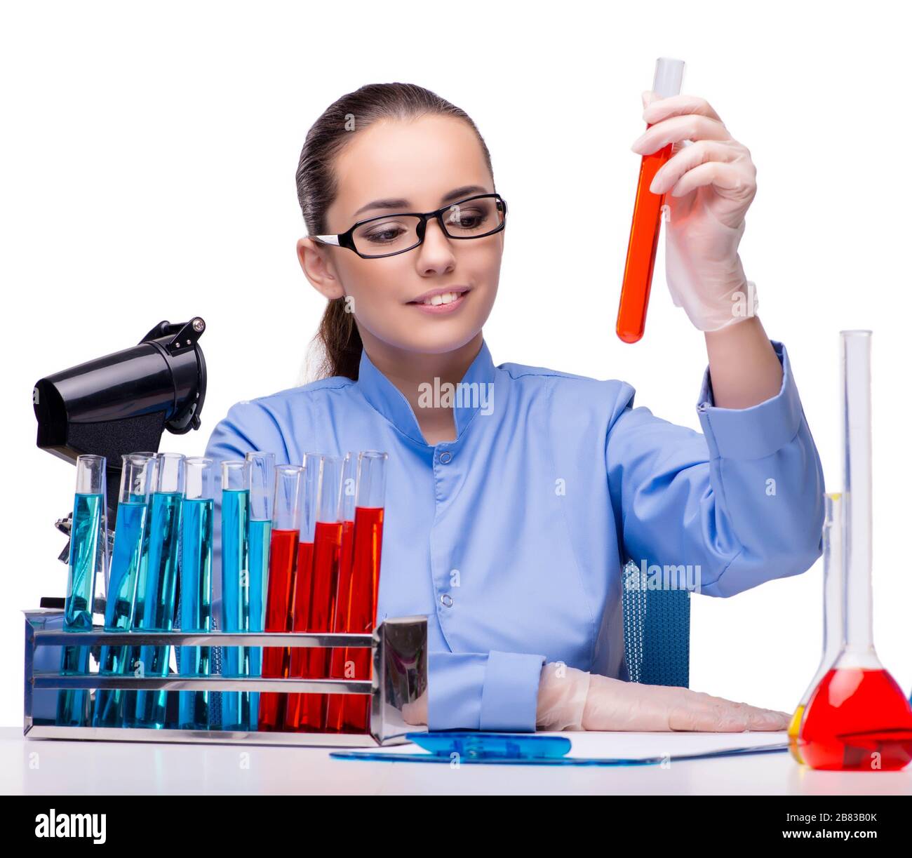 The lab chemist working with microscope and tubes Stock Photo - Alamy