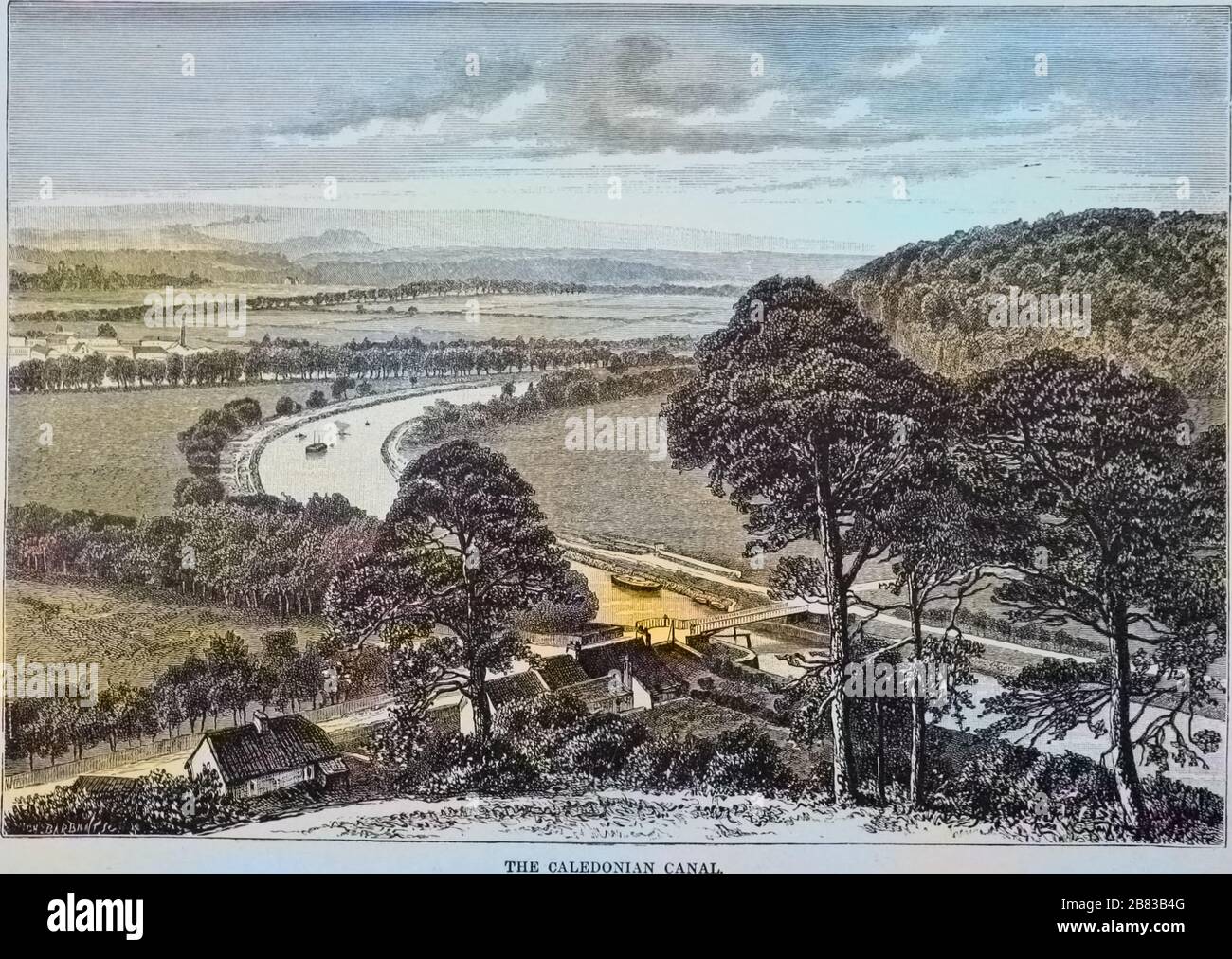 Engraving of the Caledonian Canal in Scotland, from the book 'The earth ...