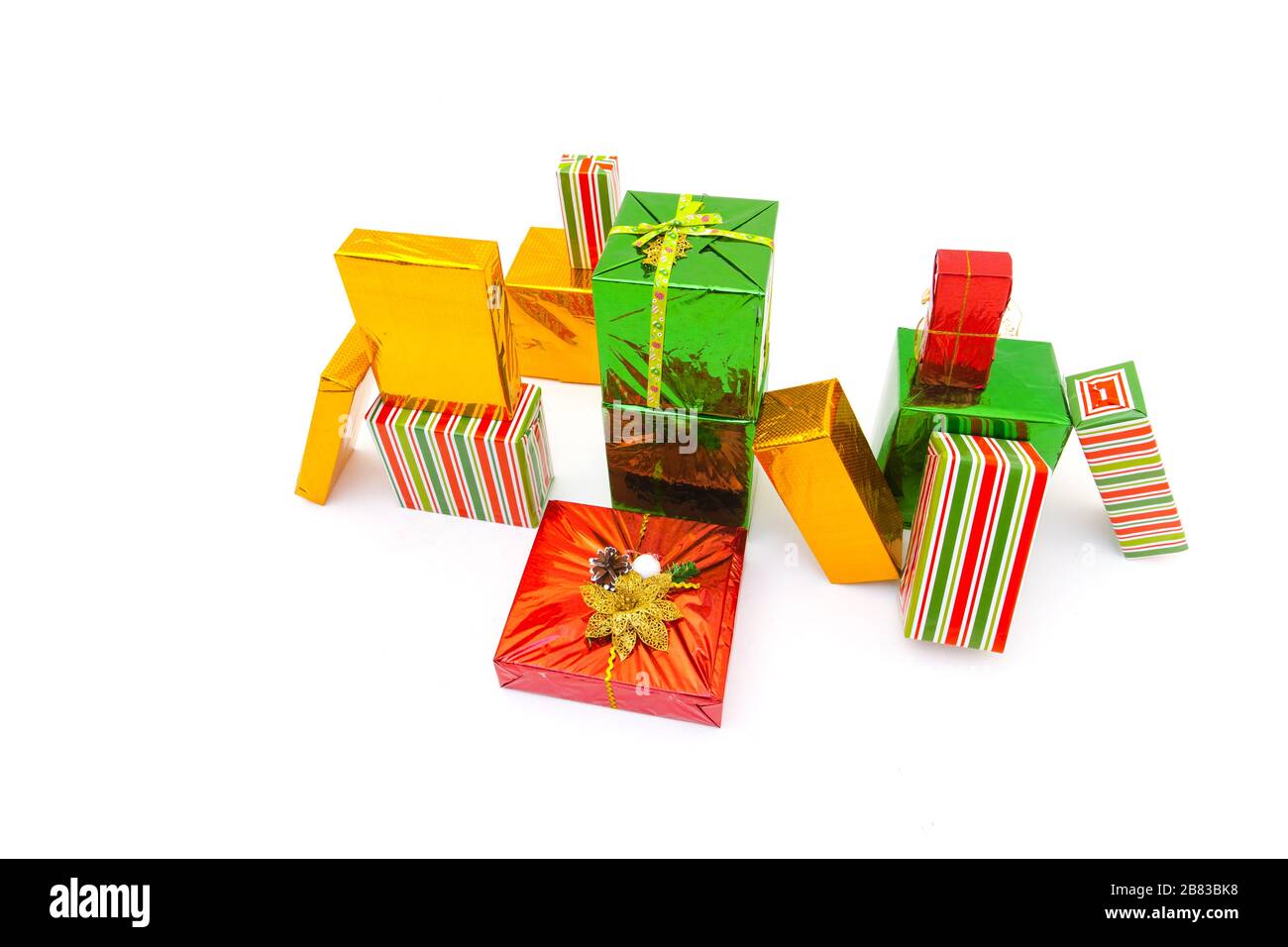 Shopping in colorful packaging. Boxes with xmas presents wrapped ...