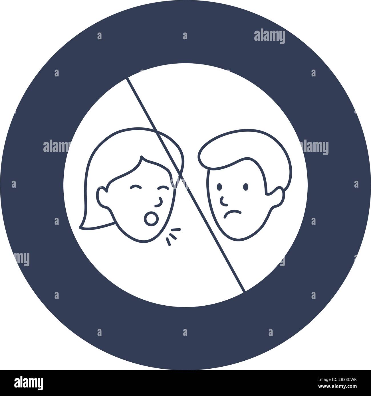 covid 19 prevention symbol no coughing near over white background ...