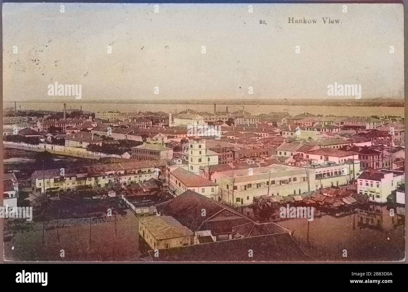 Engraved postcard of a cityscape view of the town of Hankou (Hankow ...