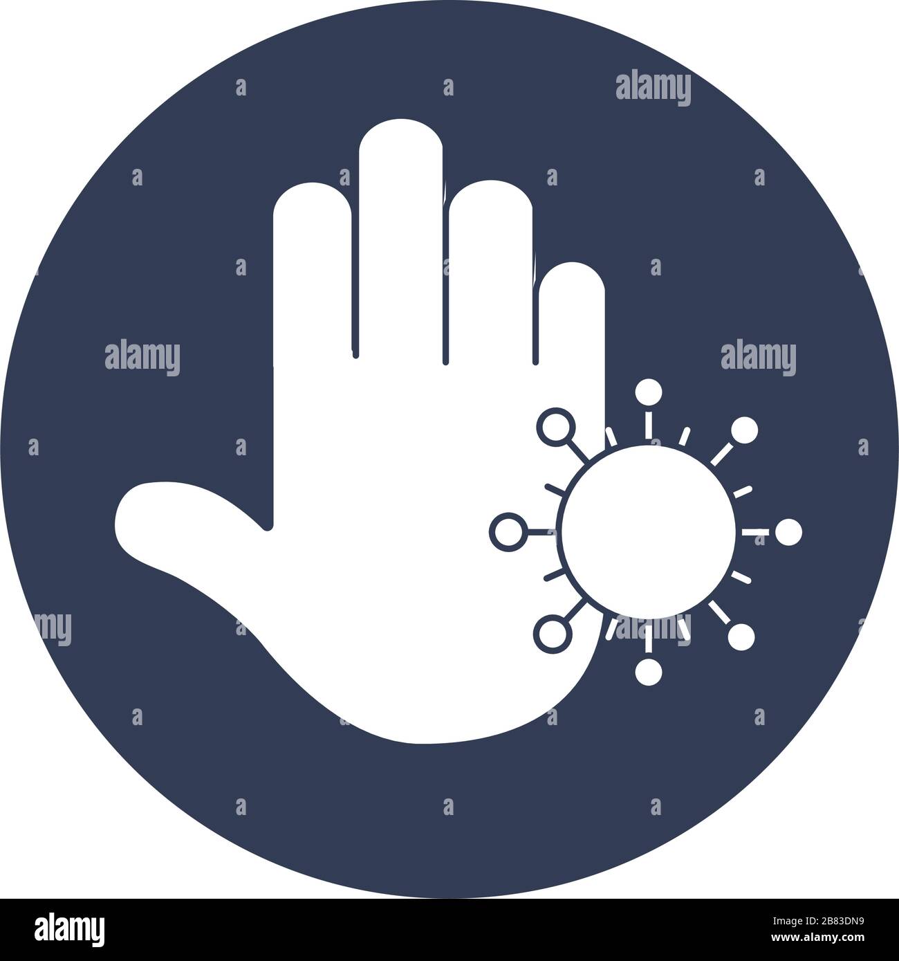 hand and virus symbol icon over white background, block style, vector ...