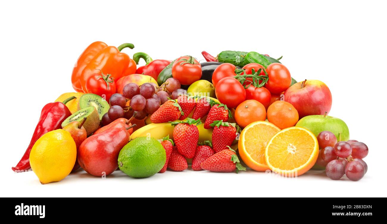 Heap different fruits, vegetables and berries isolated on white ...