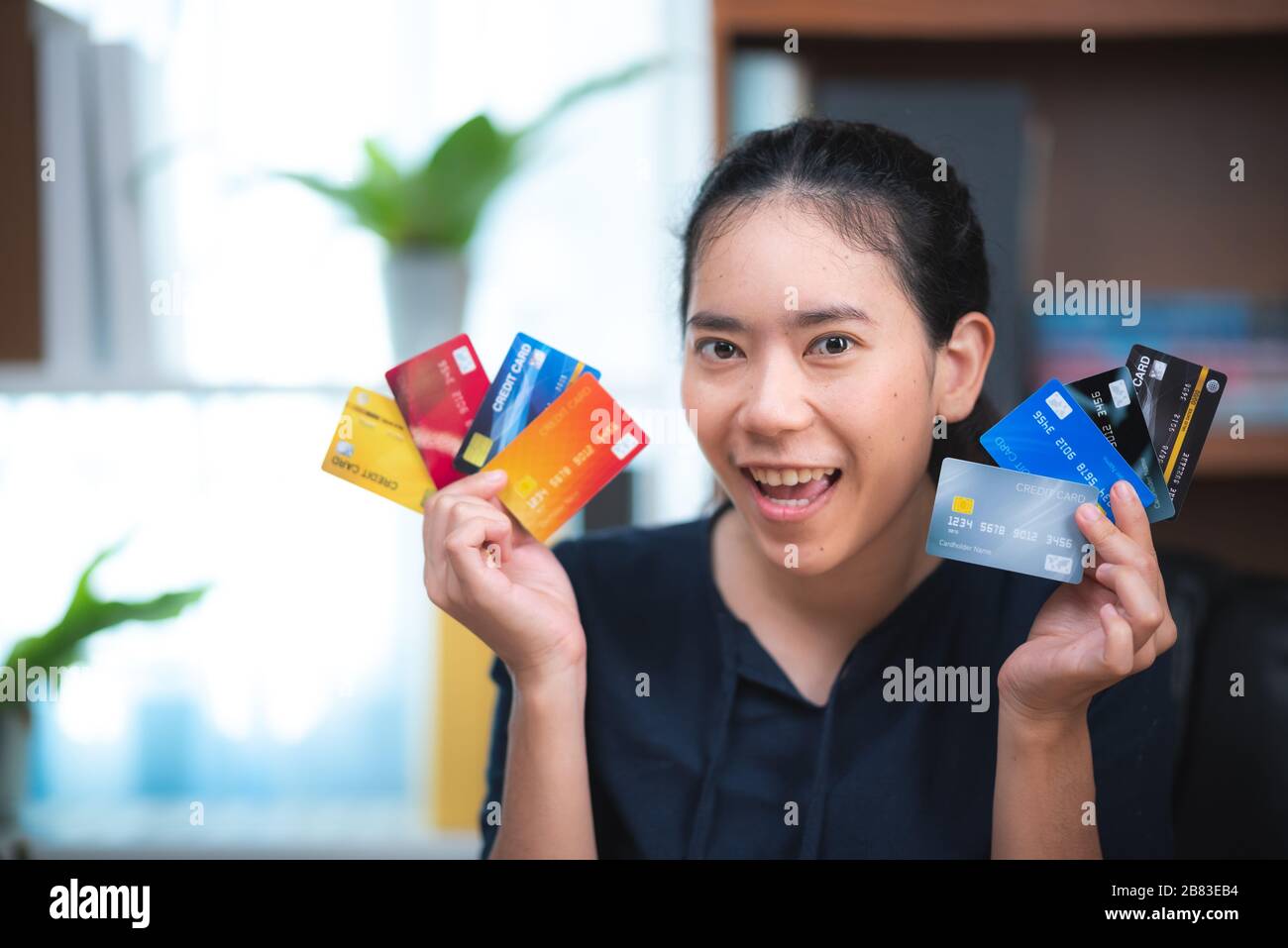 Business people use credit cards to do financial transactions at work ...