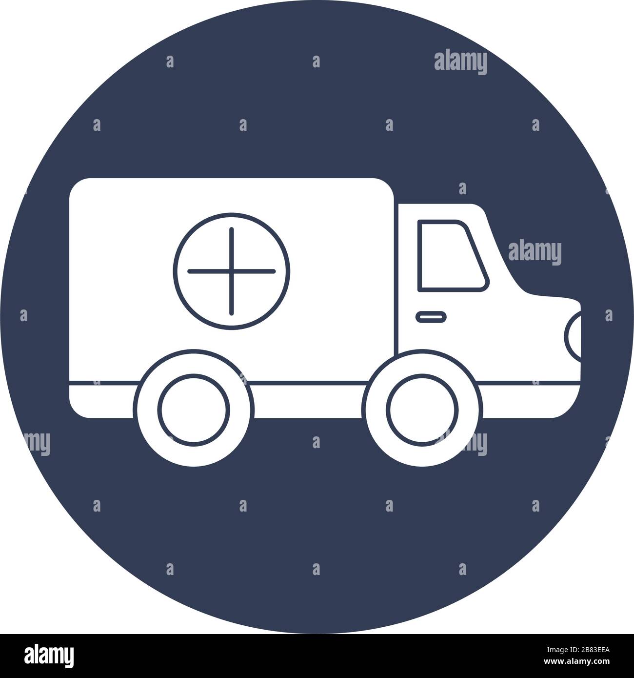 ambulance icon over white background, block style, vector illustration ...
