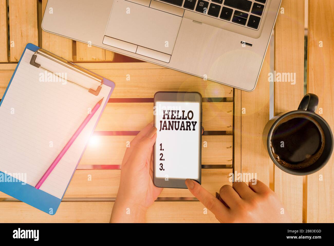 Writing note showing Hello January. Business concept for a greeting or ...