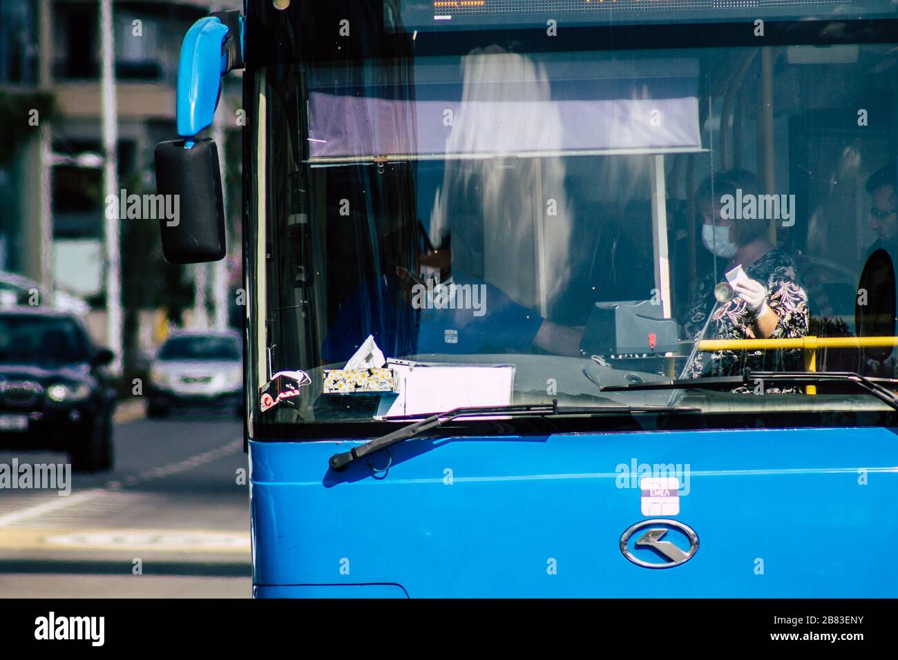Limassol Cyprus March 19, 2020 View of a traditional public bus rolling ...