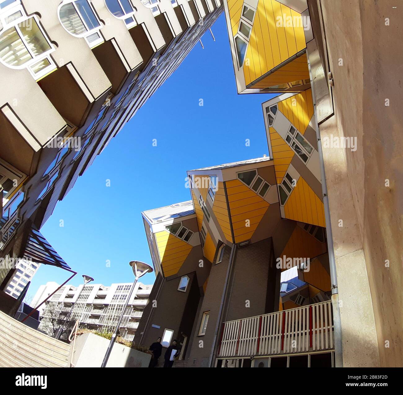 roofs and details of the cubic yellow houses of Rotterdam in Holland ...