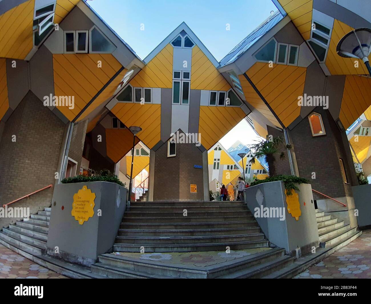 roofs and details of the cubic yellow houses of Rotterdam in Holland ...