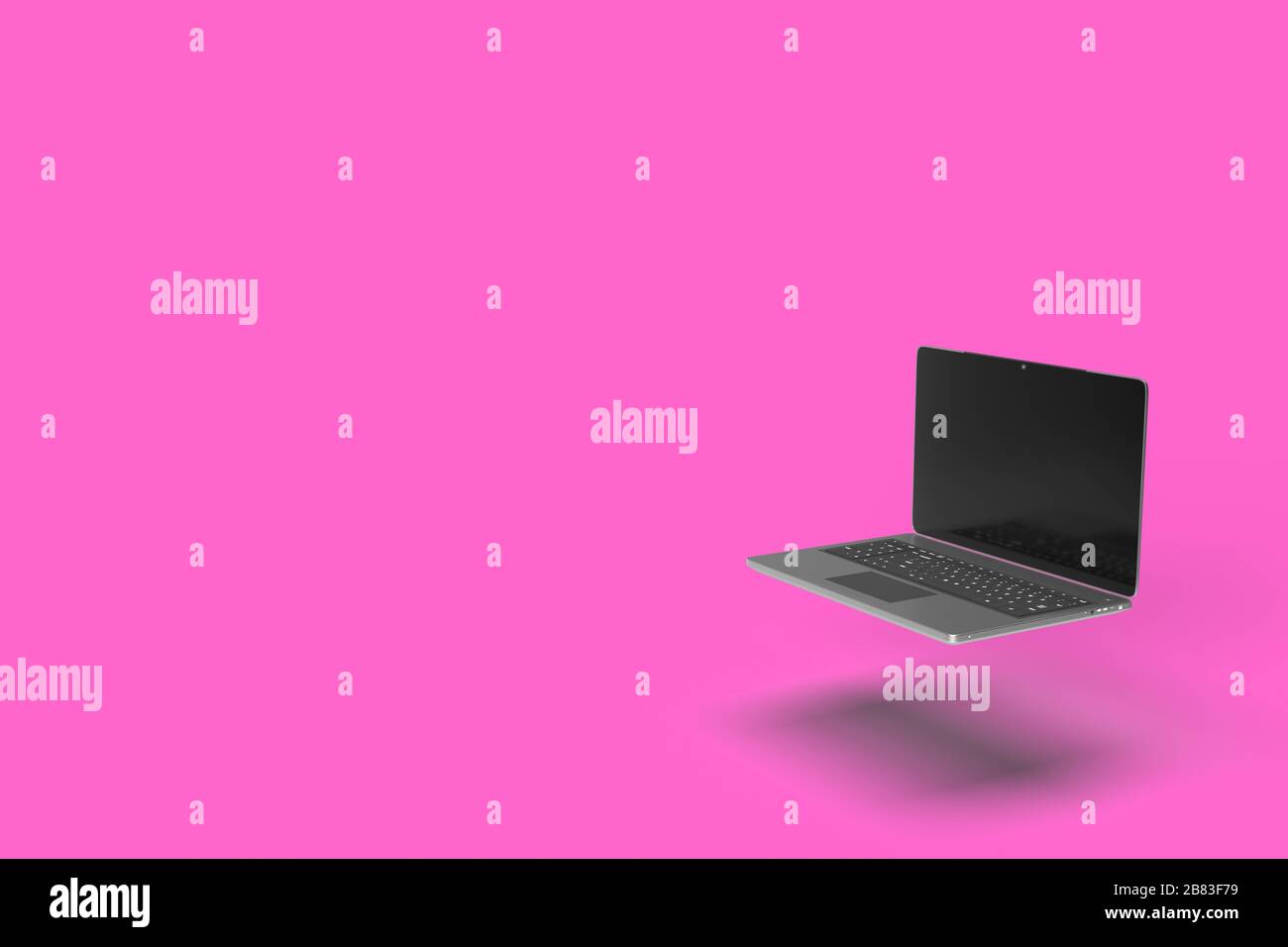 3d render of a futuristic wide screen all screen laptop floating in air ...