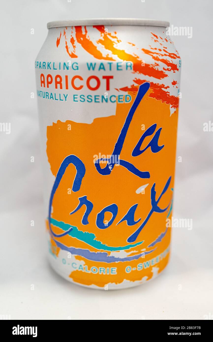 Close-up of aluminum can of La Croix brand of flavored sparkling water ...