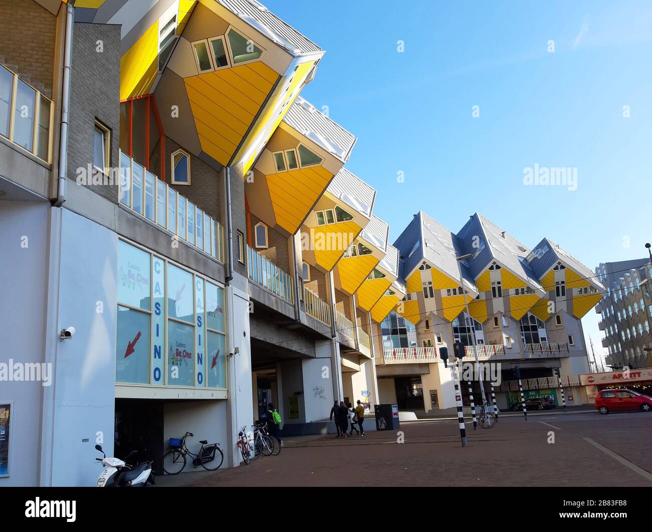 roofs and details of the cubic yellow houses of Rotterdam in Holland ...