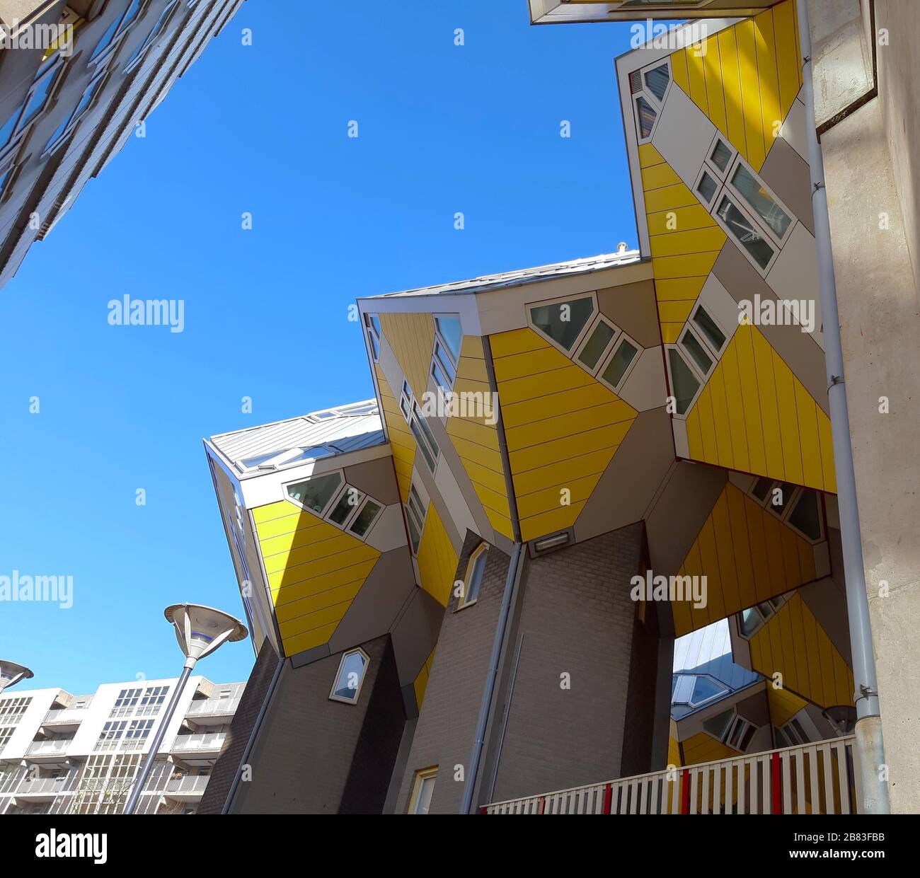 roofs and details of the cubic yellow houses of Rotterdam in Holland ...