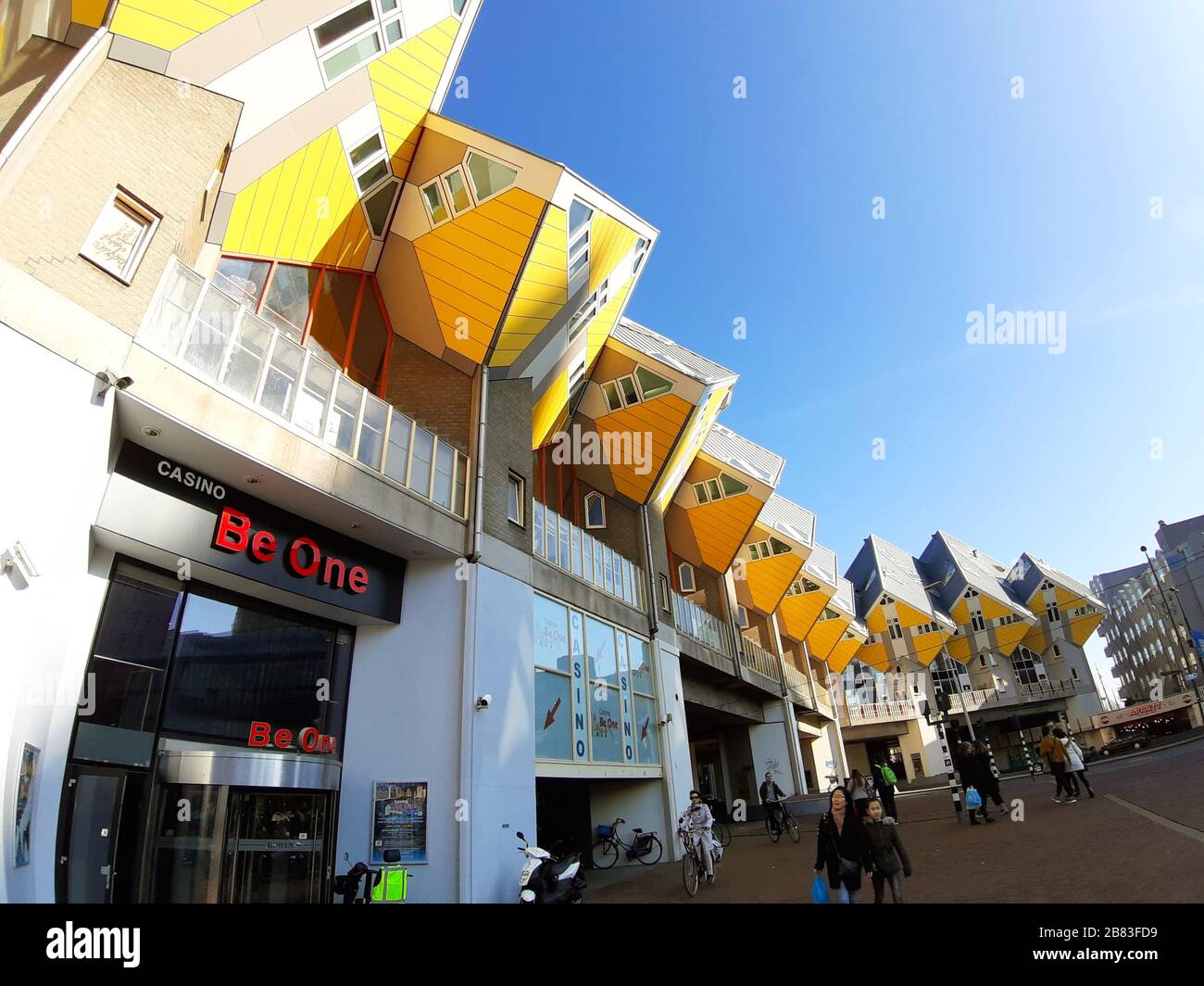 roofs and details of the cubic yellow houses of Rotterdam in Holland ...