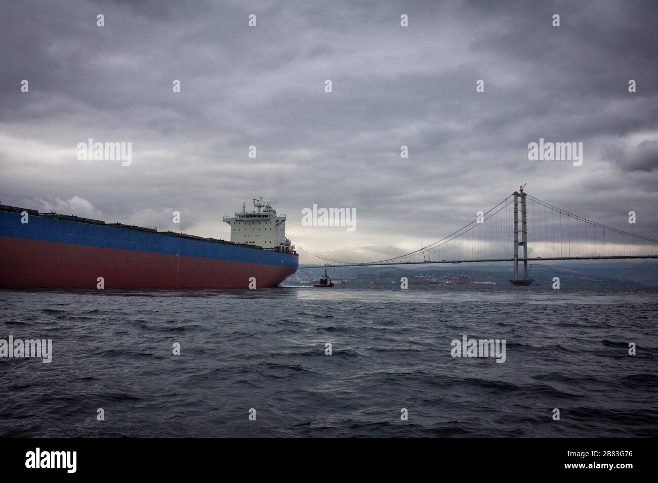 launching of renovated tanker cargo ship from dock to water Stock Photo ...