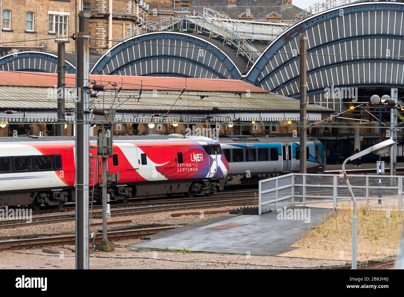 London North Eastern Railway electric train, Flying Scotsman, on the East Coast Main Line at ...