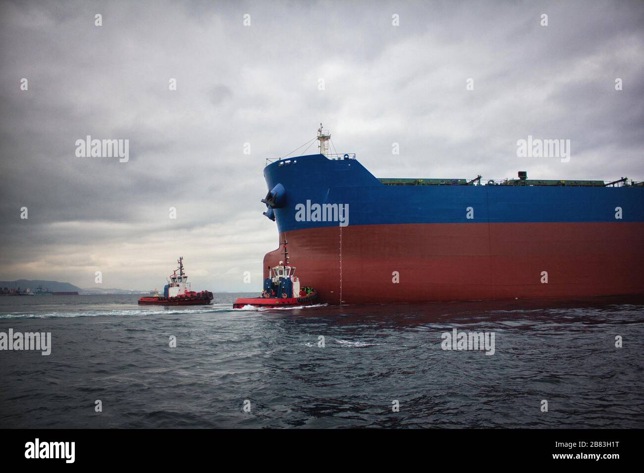 launching of renovated tanker cargo ship from dock to water Stock Photo ...