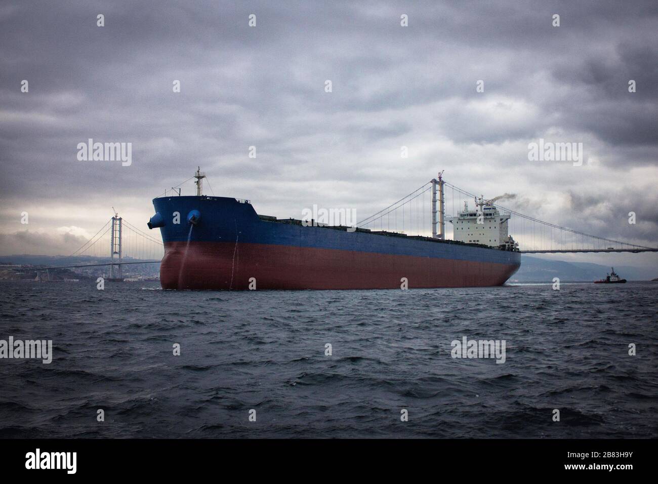 launching of renovated tanker cargo ship from dock to water Stock Photo ...