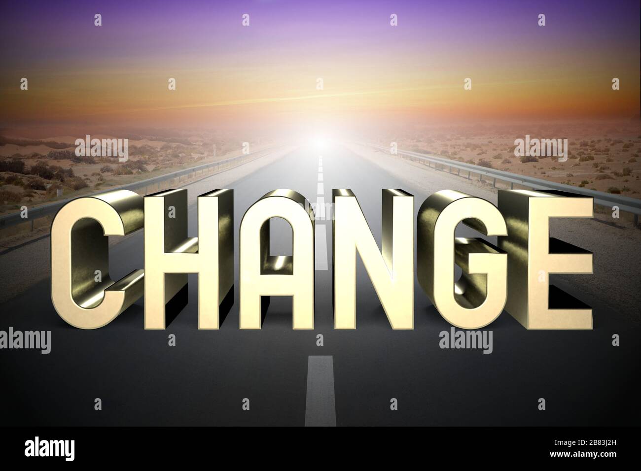 Change concept, road - 3D rendering Stock Photo - Alamy