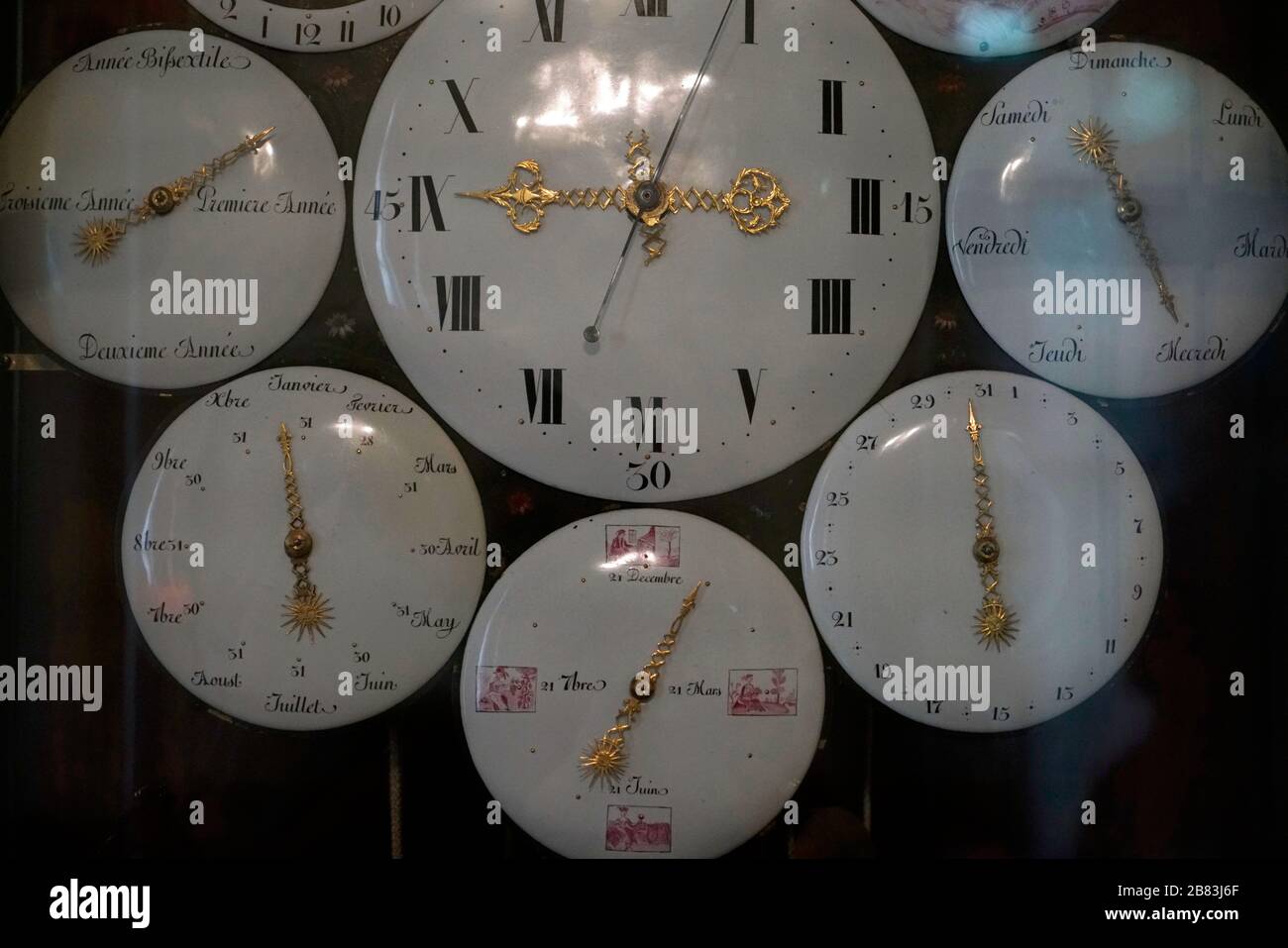 Antique Clock With Multiple Faces To Show Day And Night Time Date Month Season Display In antique-clock-with-multiple-faces-to-show-day-and-night-time-date-month-season-display-in