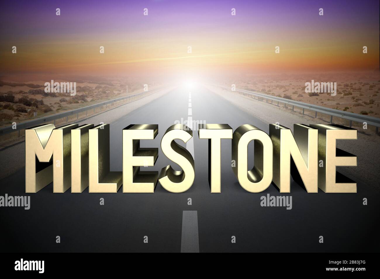 Milestone concept, road - 3D rendering Stock Photo - Alamy