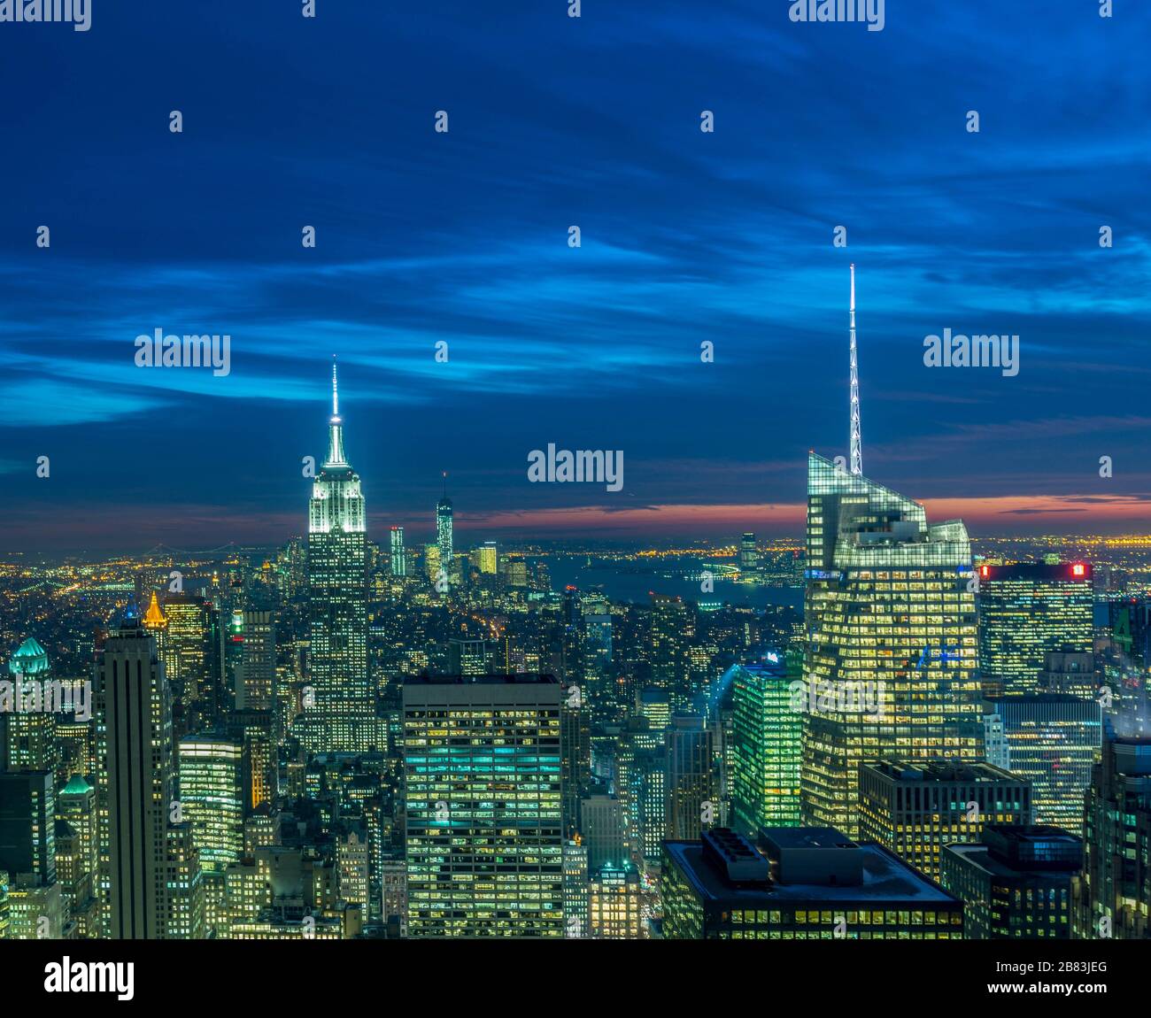 The view of new york manhattan during sunset hours Stock Photo - Alamy