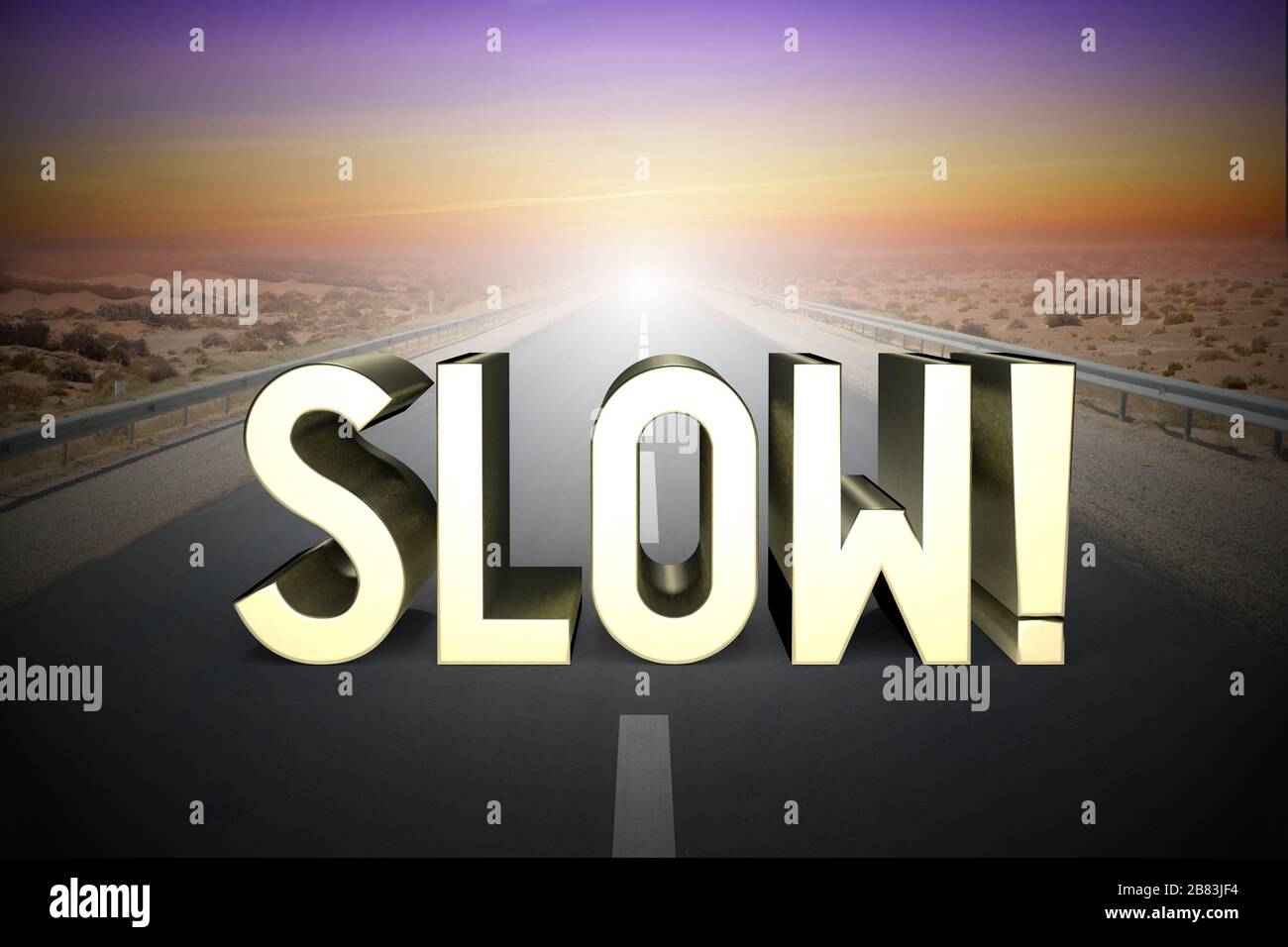 Slow! - concept, road - 3D rendering Stock Photo - Alamy