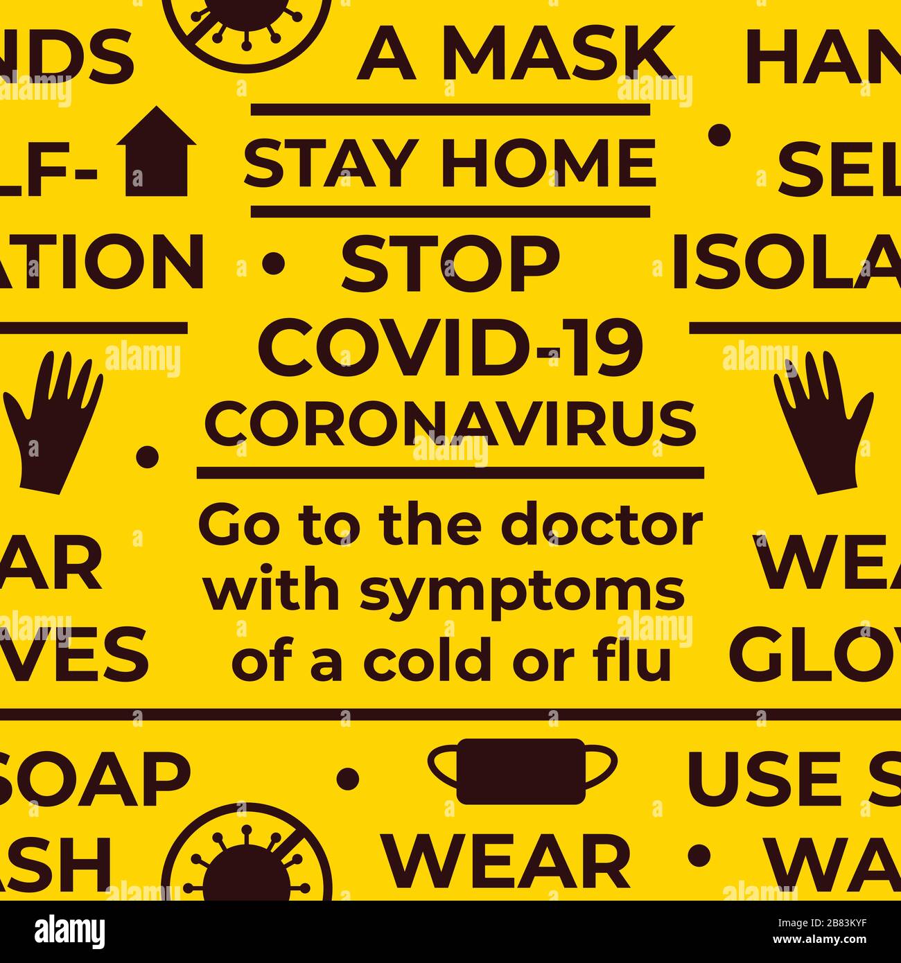 STOP Coronavirus Tips. Seamless vector pattern with text and symbol ...