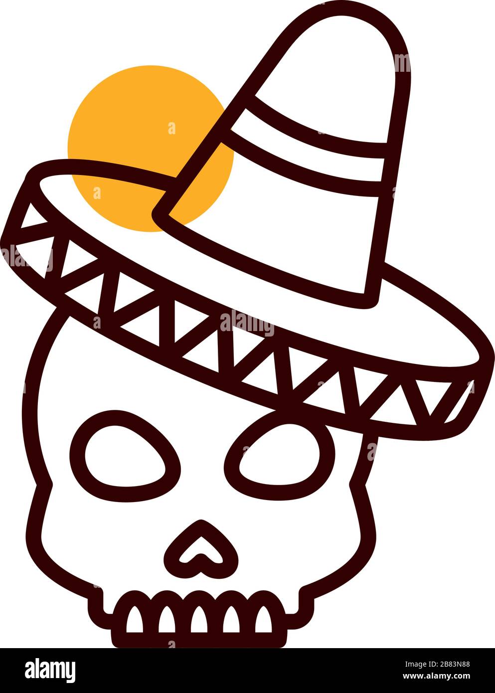 Mexican skull with hat half line half color style icon design, Mexico ...