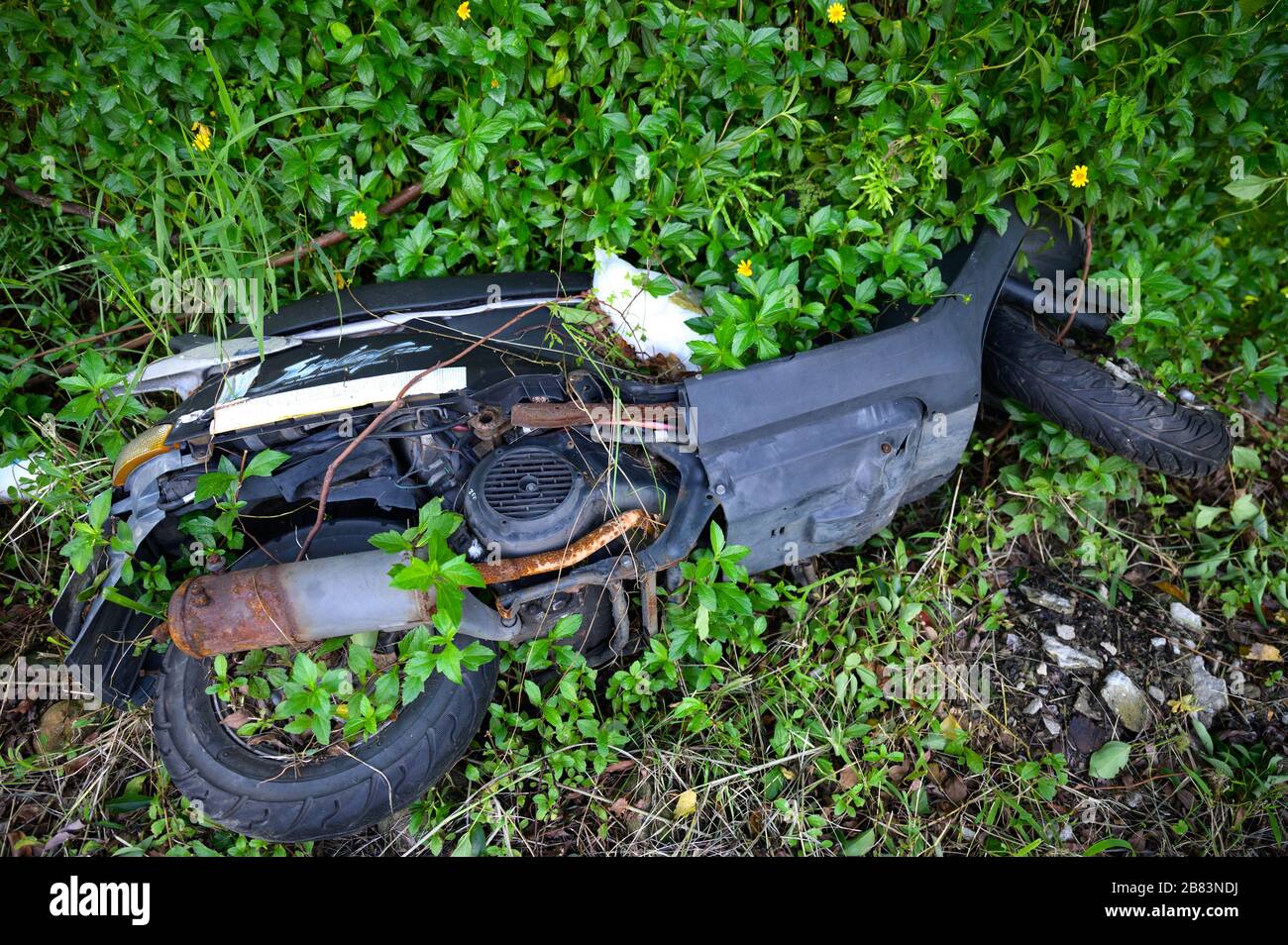 The wreck of a motorcycle Stock Photo - Alamy