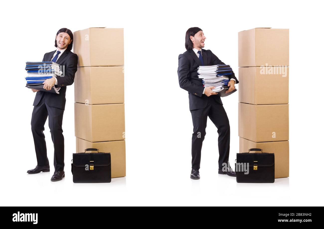 The man with boxes full of work Stock Photo - Alamy
