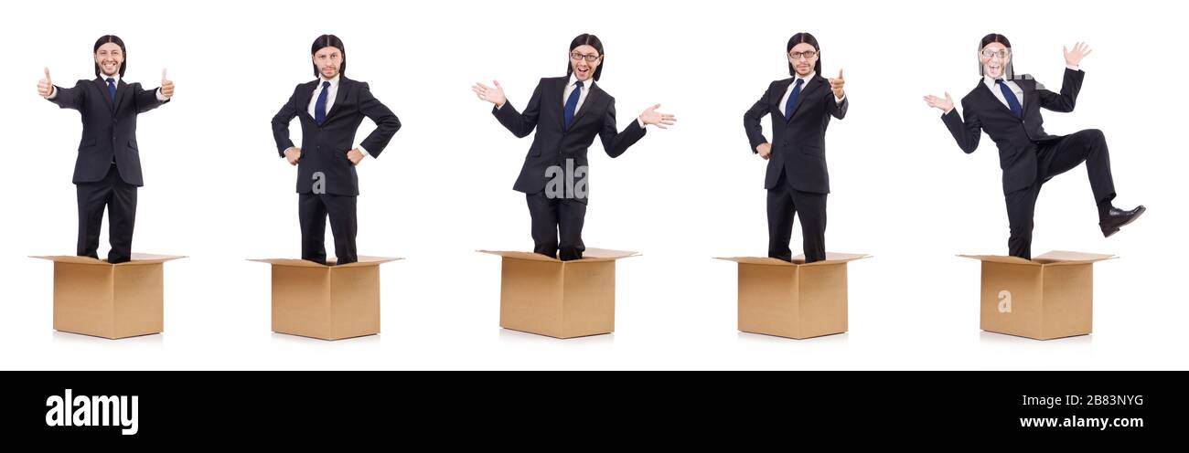 The man in thinking out of the box concept Stock Photo - Alamy