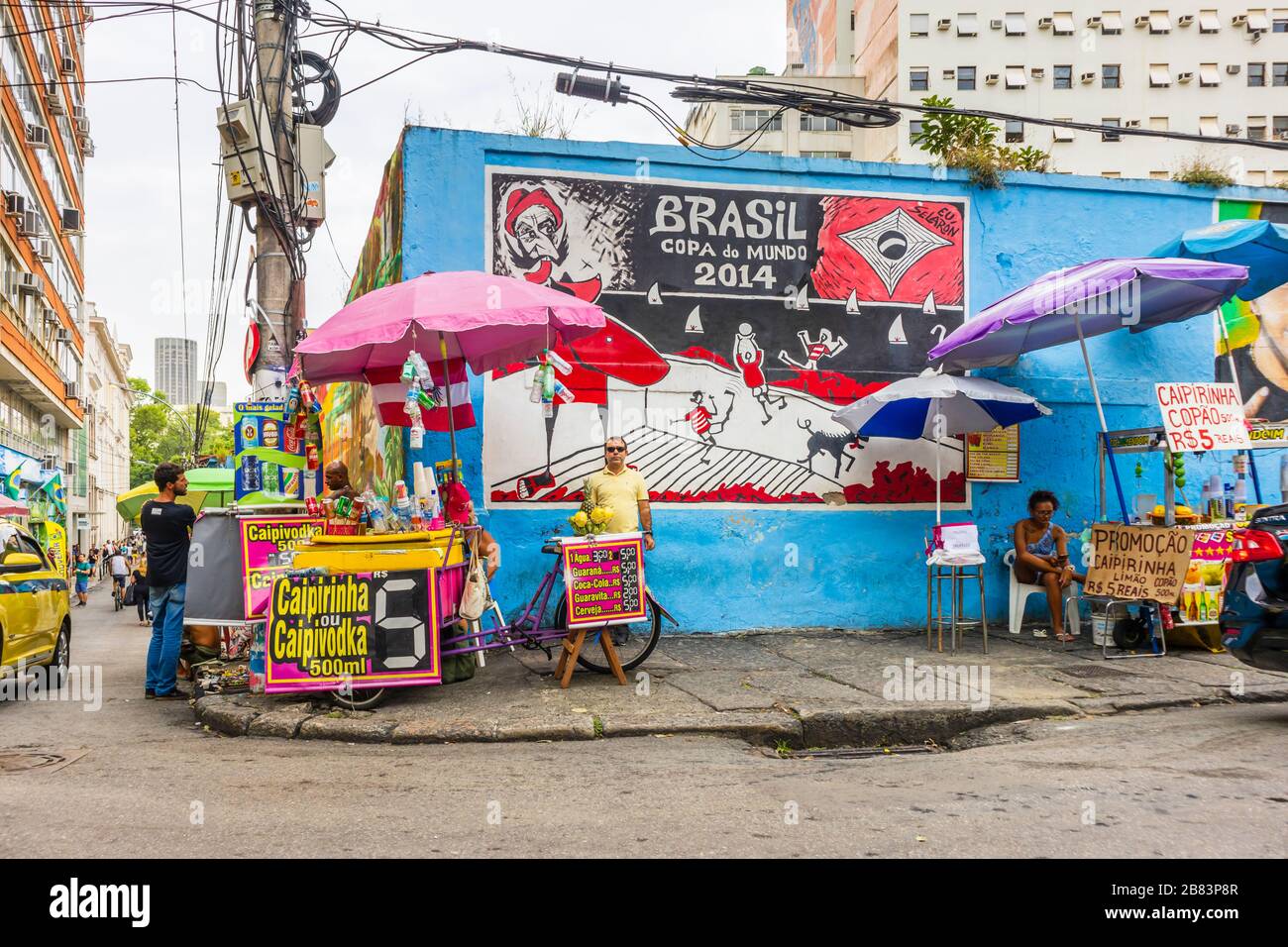 Stalls at the foot of the Escadaria Selaron (Selaron Steps) created by ...