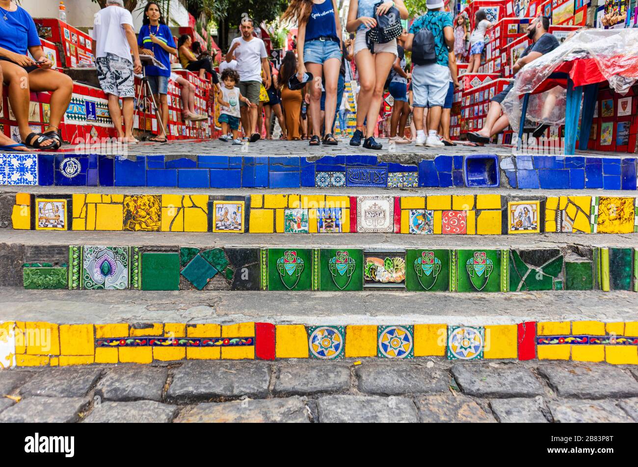 Colourful tiled steps at Escadaria Selaron (Selaron Steps) created by ...