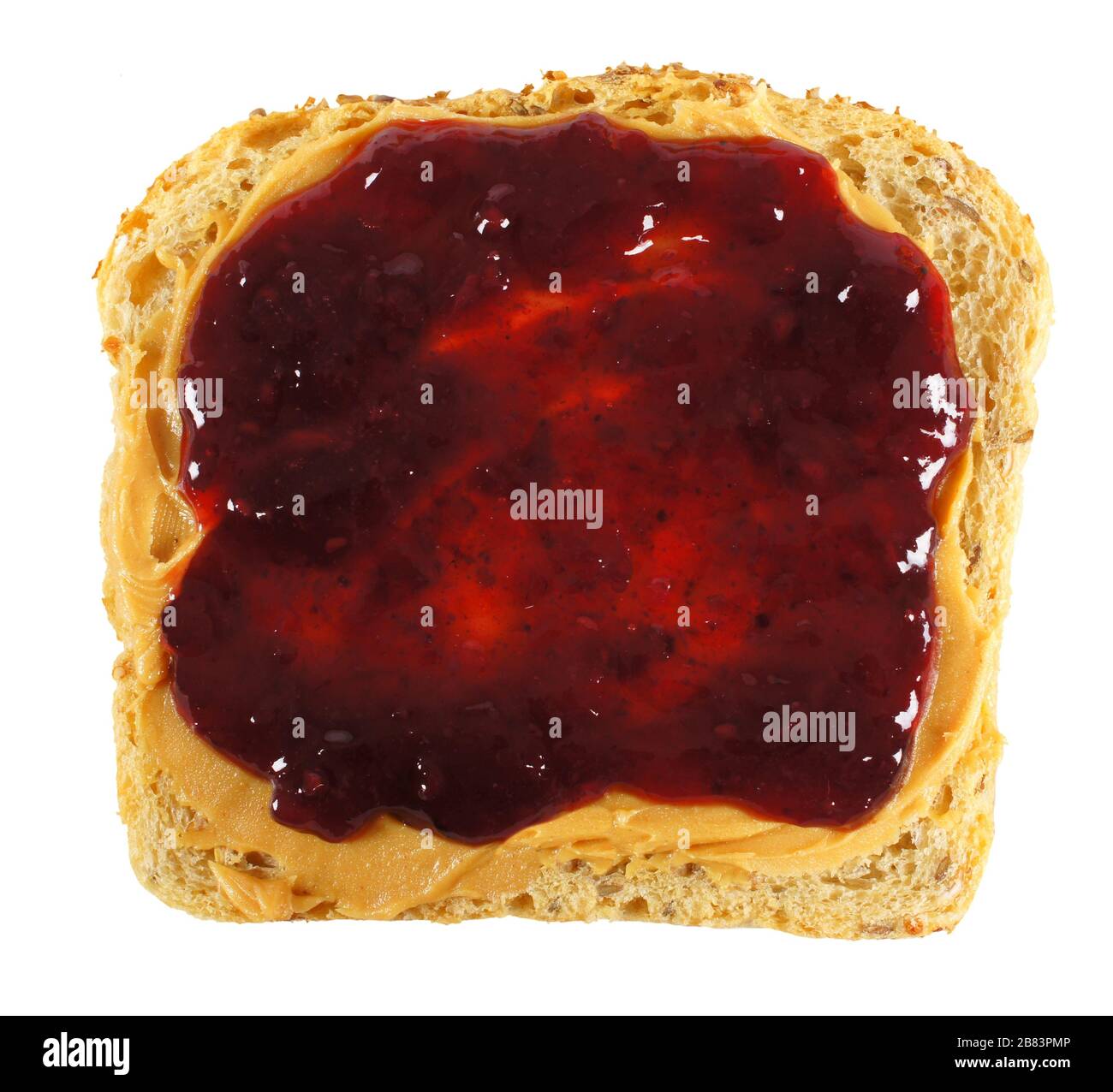 Isolated slice of bread with peanut butter and jelly spread Stock Photo ...