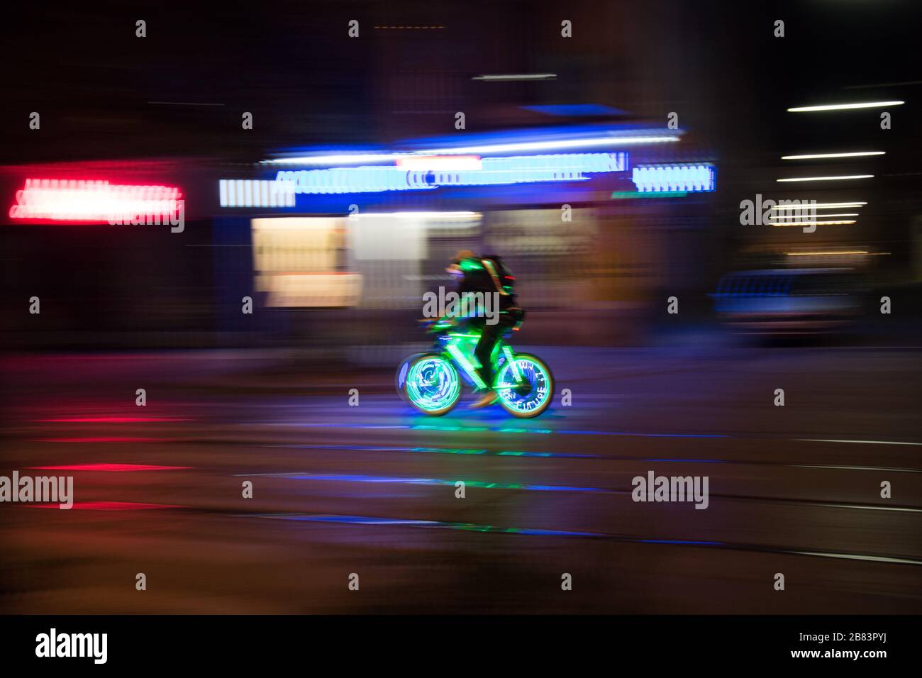 Vienna / Austria / September 27 , 2017: Lighting and colored bicycle ...