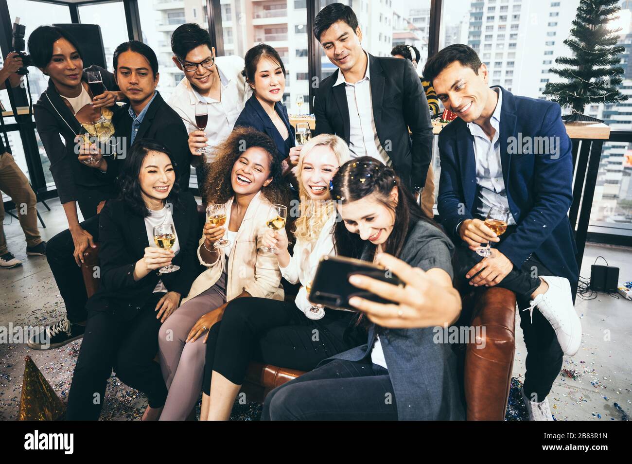 Selfie of the sucessful elegant business team Stock Photo - Alamy
