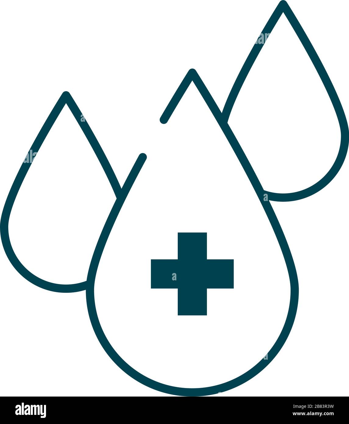 water drops and medical cross icon over white background, line style ...