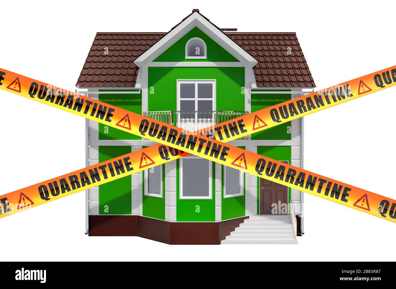 Home quarantine. Stay home, save lives concept. 3D rendering isolated ...