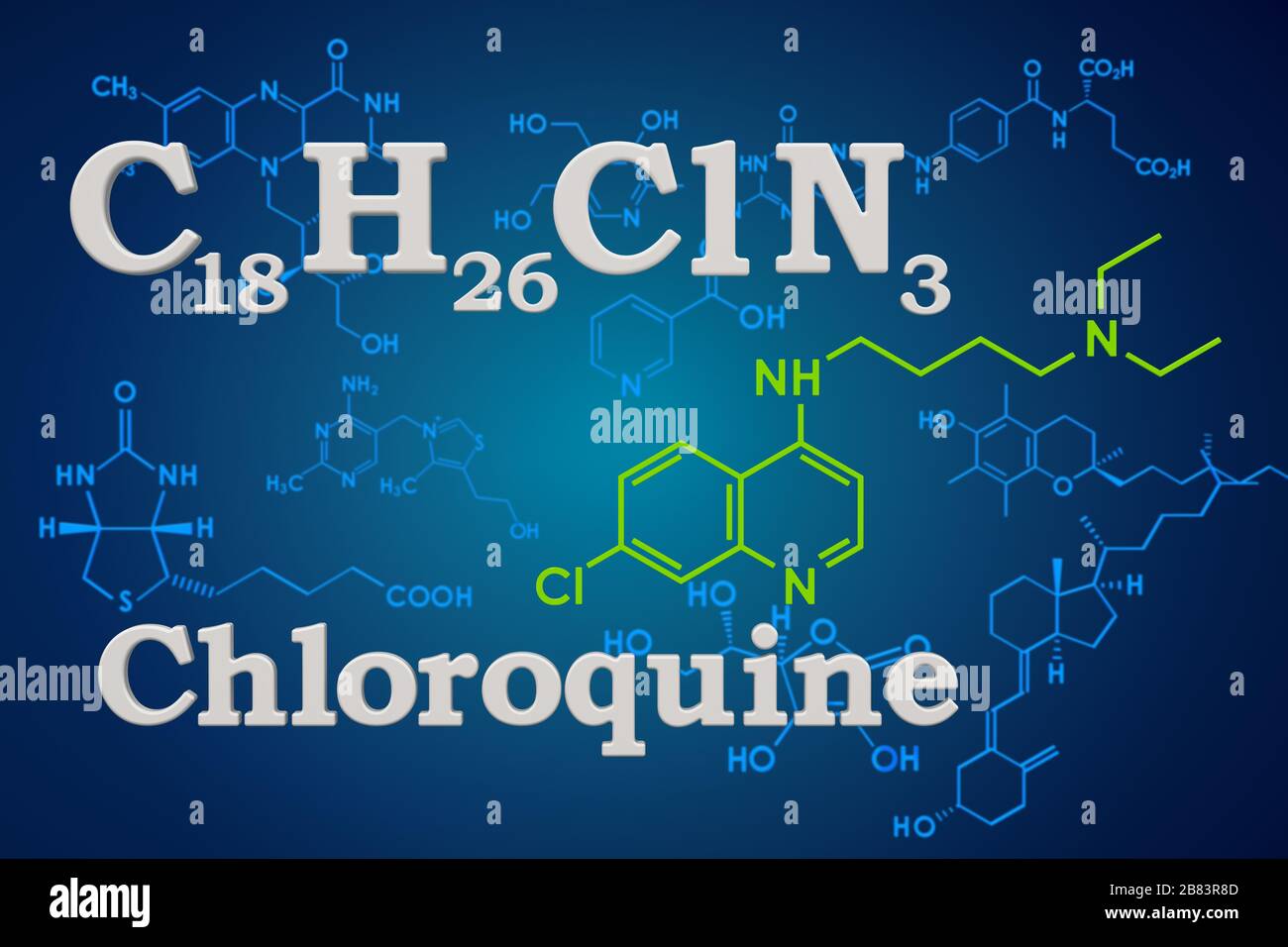 Chloroquine. Chemical formula, molecular structure. 3D rendering Stock ...