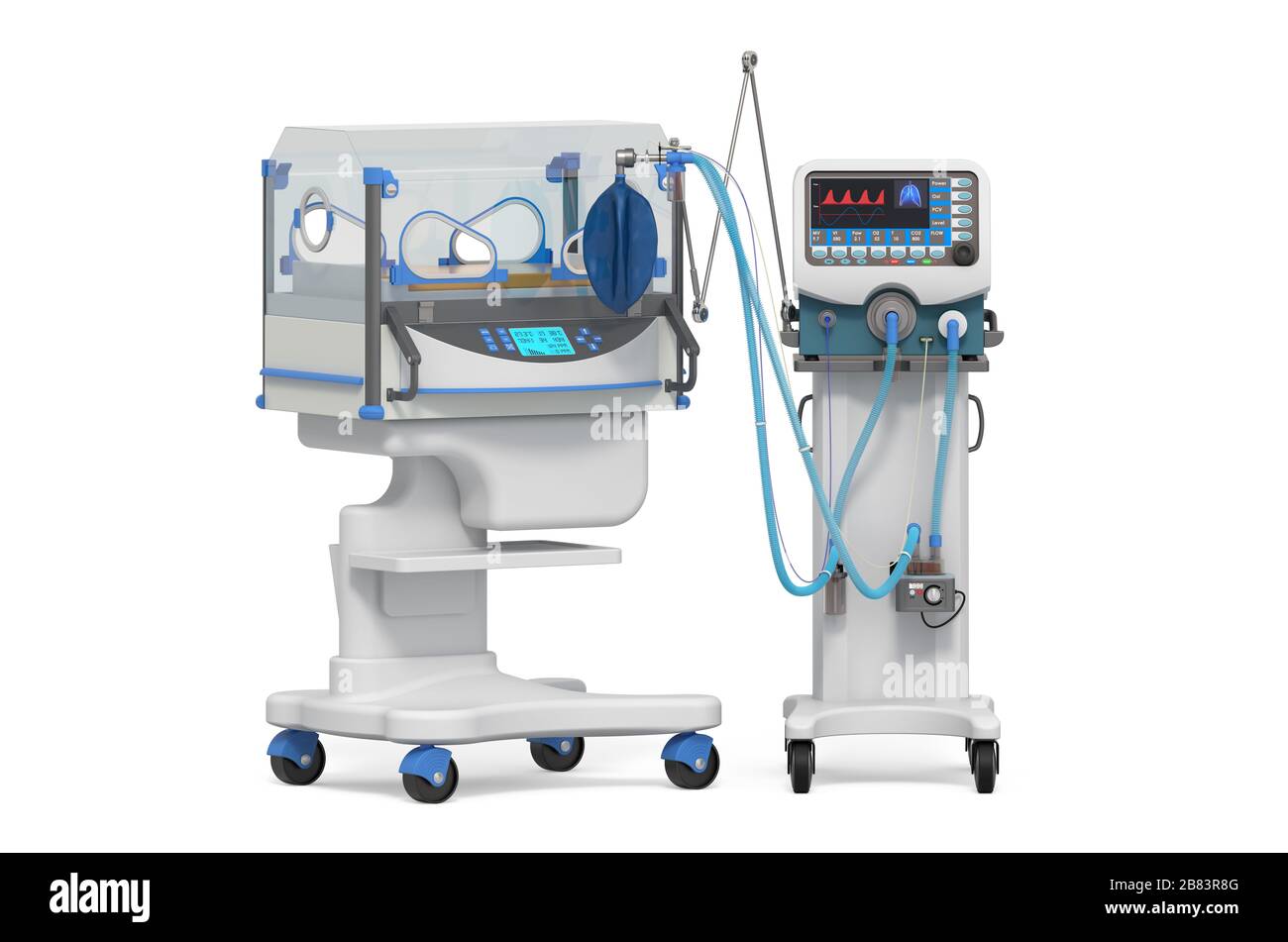 Neonatal intensive care unit, NICU. Medical ventilator and infant ...