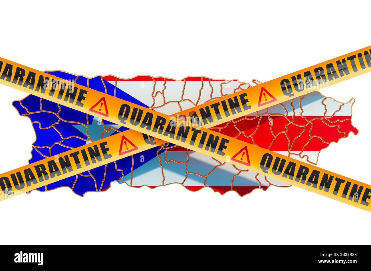 Quarantine in Puerto Rico concept. Puerto Rican map with caution ...