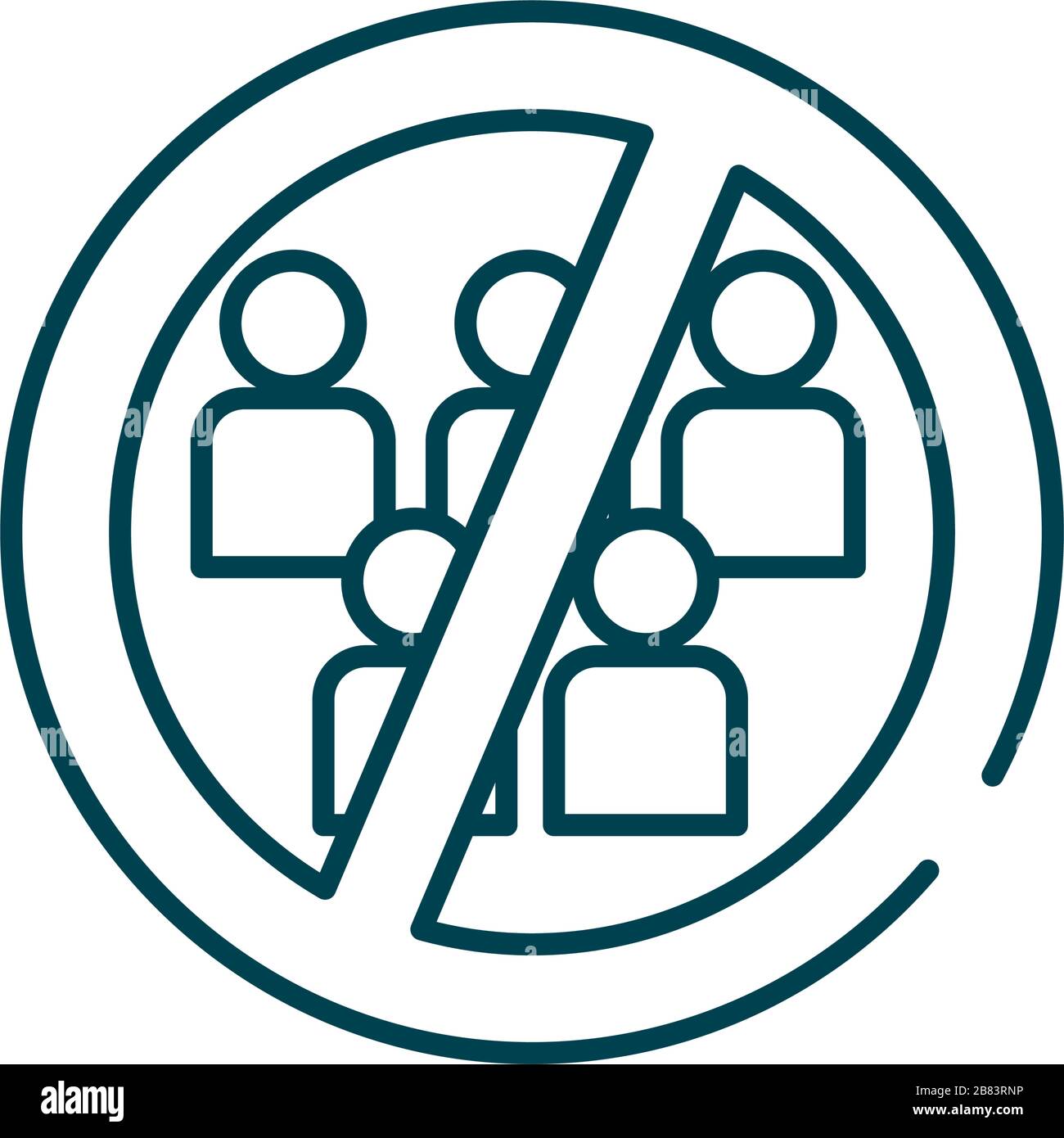 forbidden sign of crowd people icon over white background, line style ...