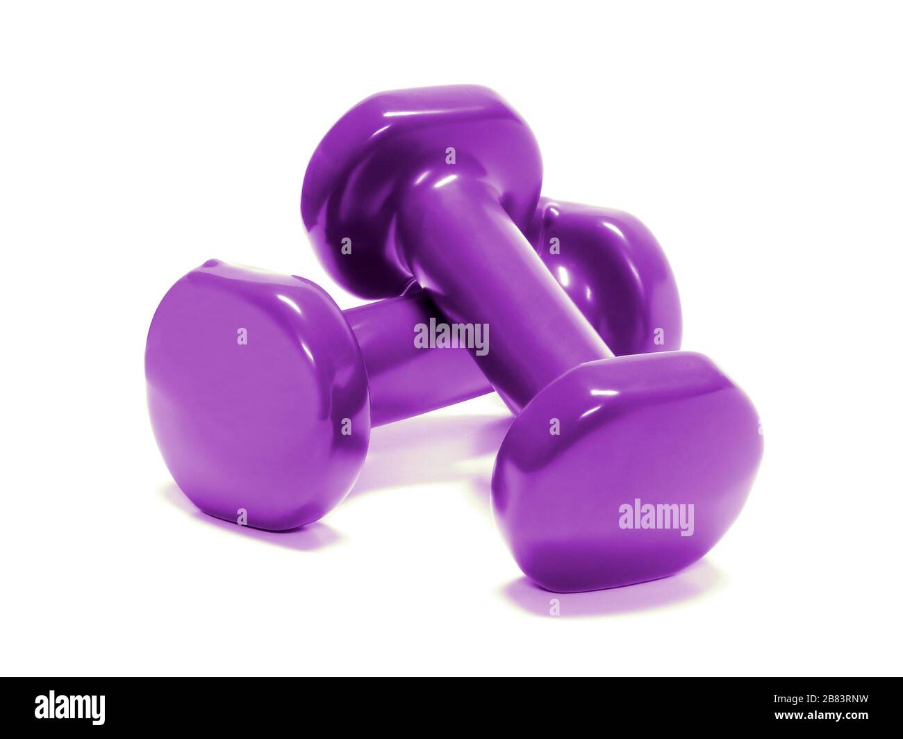 Purple dumbbell weights isolated on a white background Stock Photo - Alamy