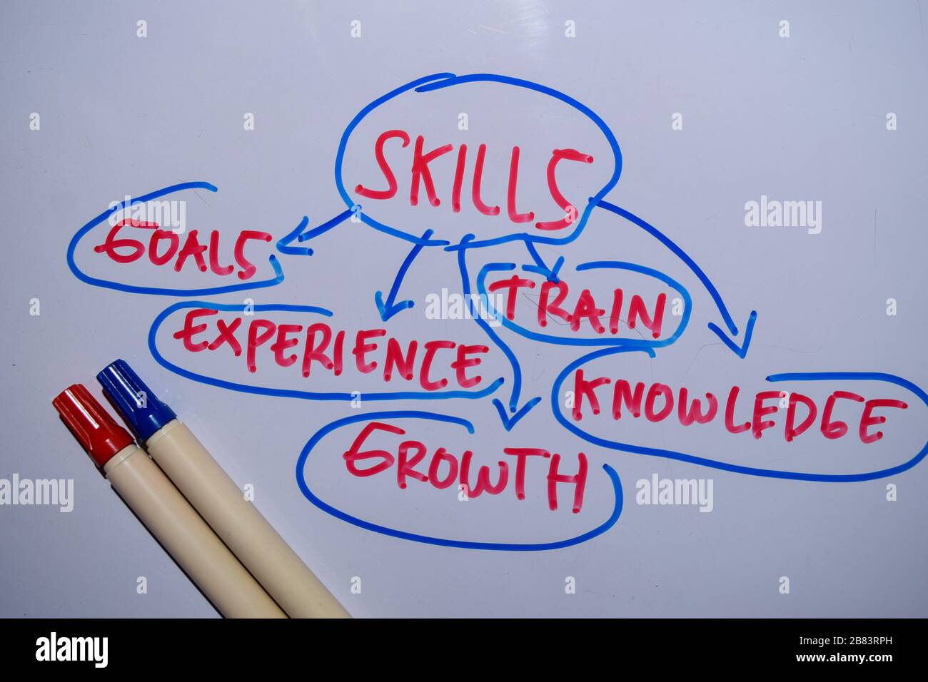 Skills text with keywords isolated on white board background. Chart or ...