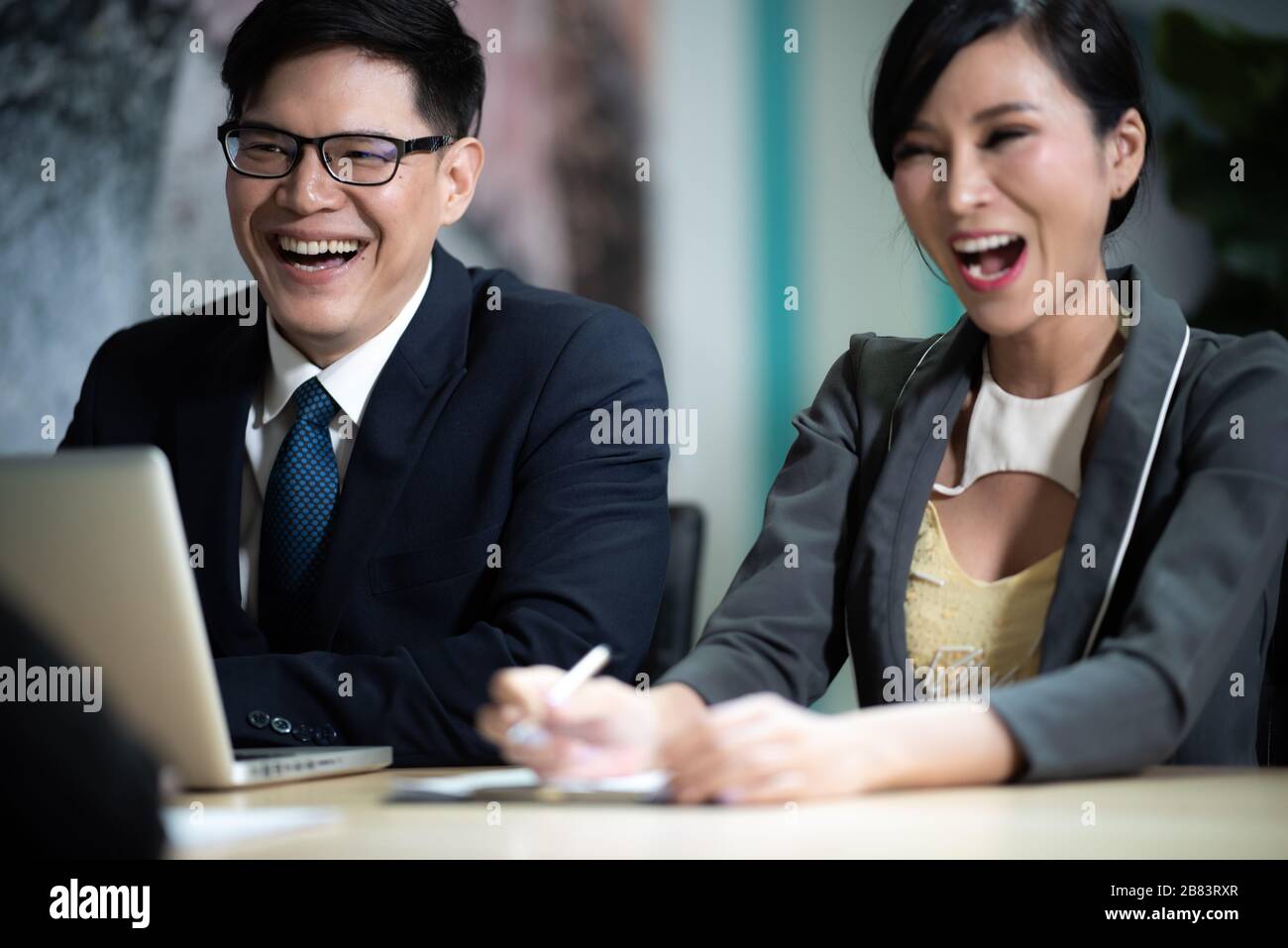 Successful job interview with boss and employee Stock Photo - Alamy