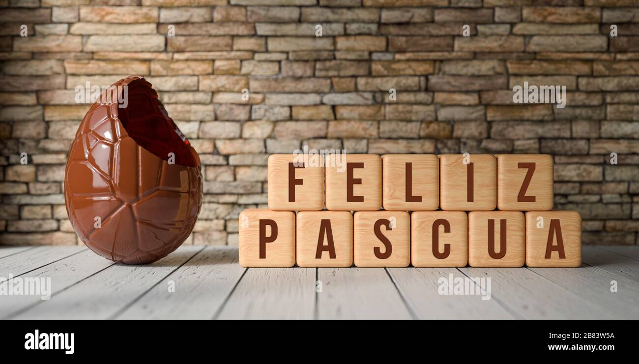 Chocolate Easter Egg With Cubes And The Message Happy Easter In Spanish