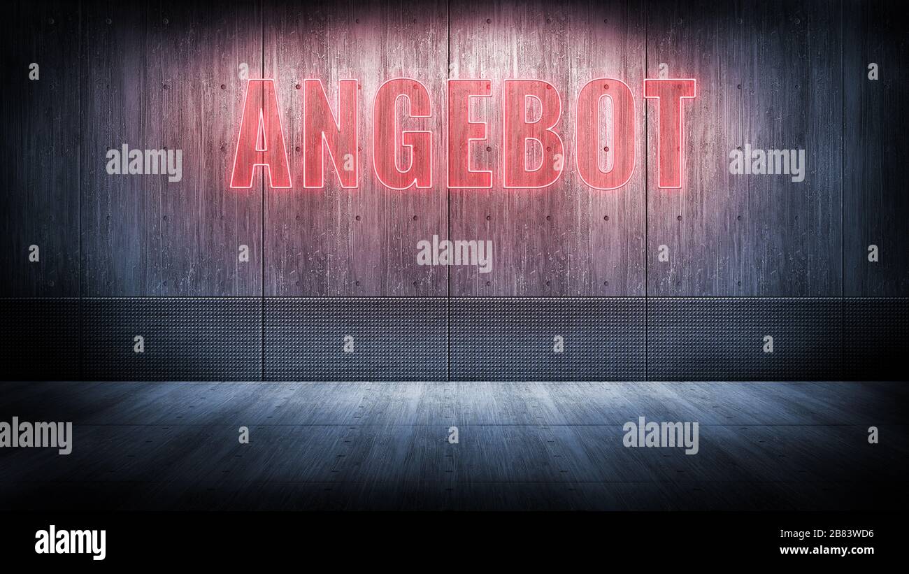 neon SALES! sign in German on dark metal wall Stock Photo - Alamy