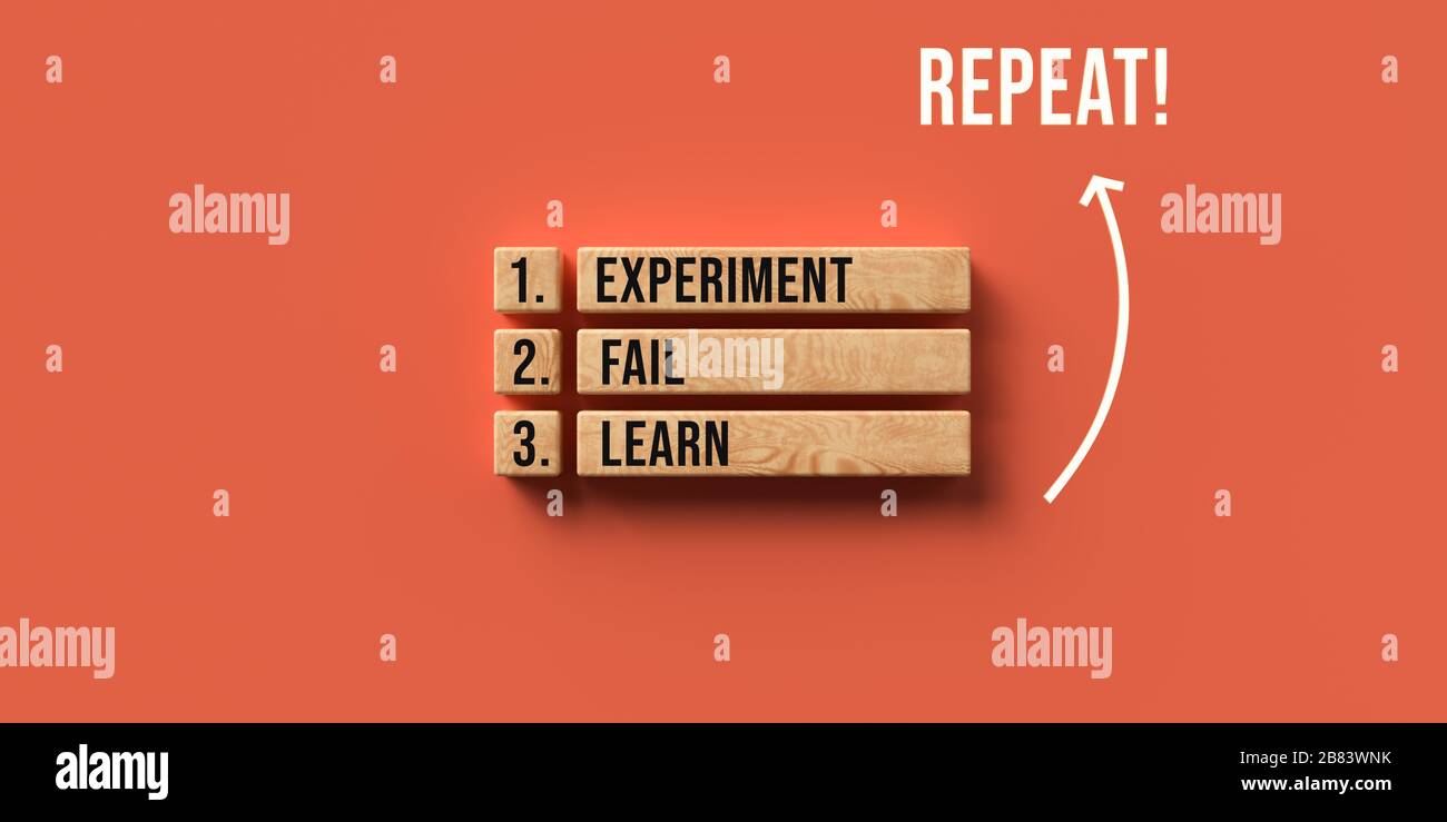 blocks with message EXPERIMENT, FAIL, LEARN and REPEAT on orange ...